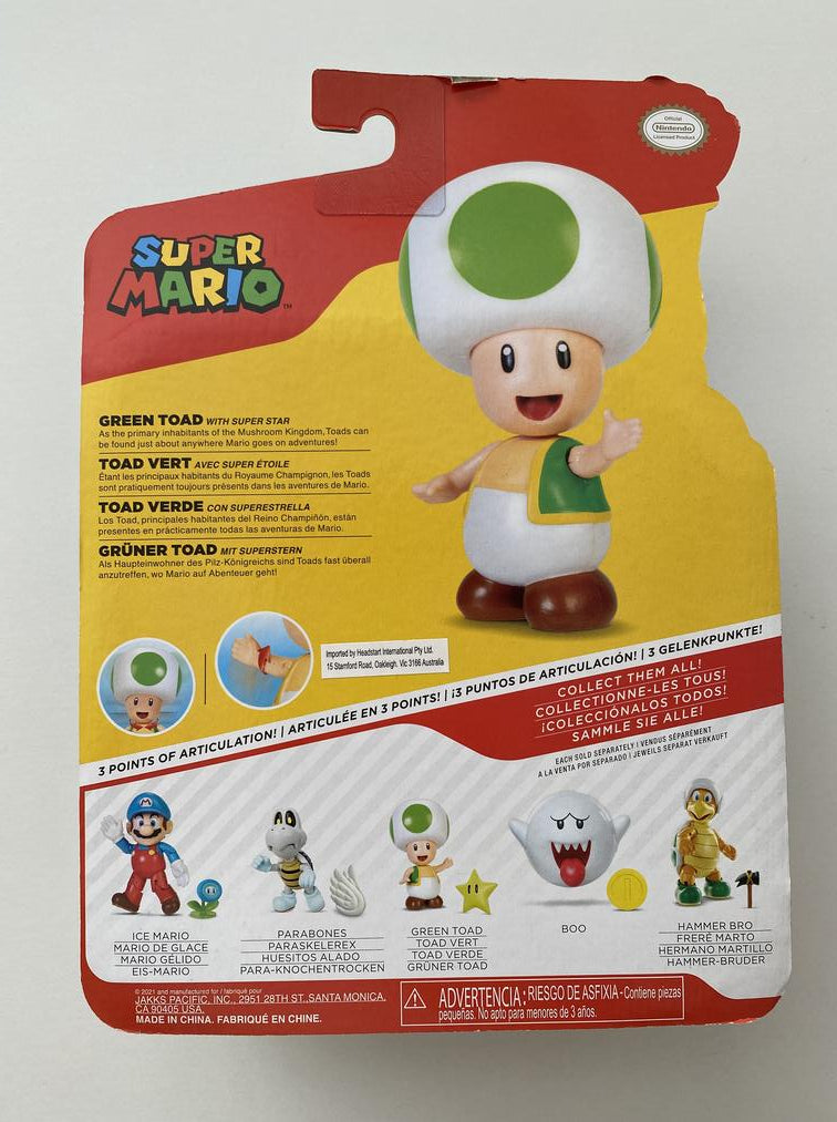 Nintendo Jakks Pacific Super Mario Green Toad with Super Star Figure ...
